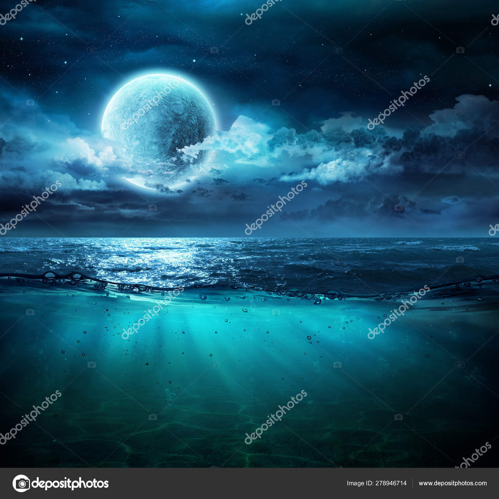 Moon Sea Magic Night Underwater Scene Stock Photo by ©rfphoto 278946714