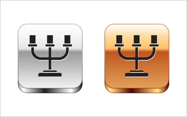 Black Candlestick icon isolated on white background. Silver-gold square ...