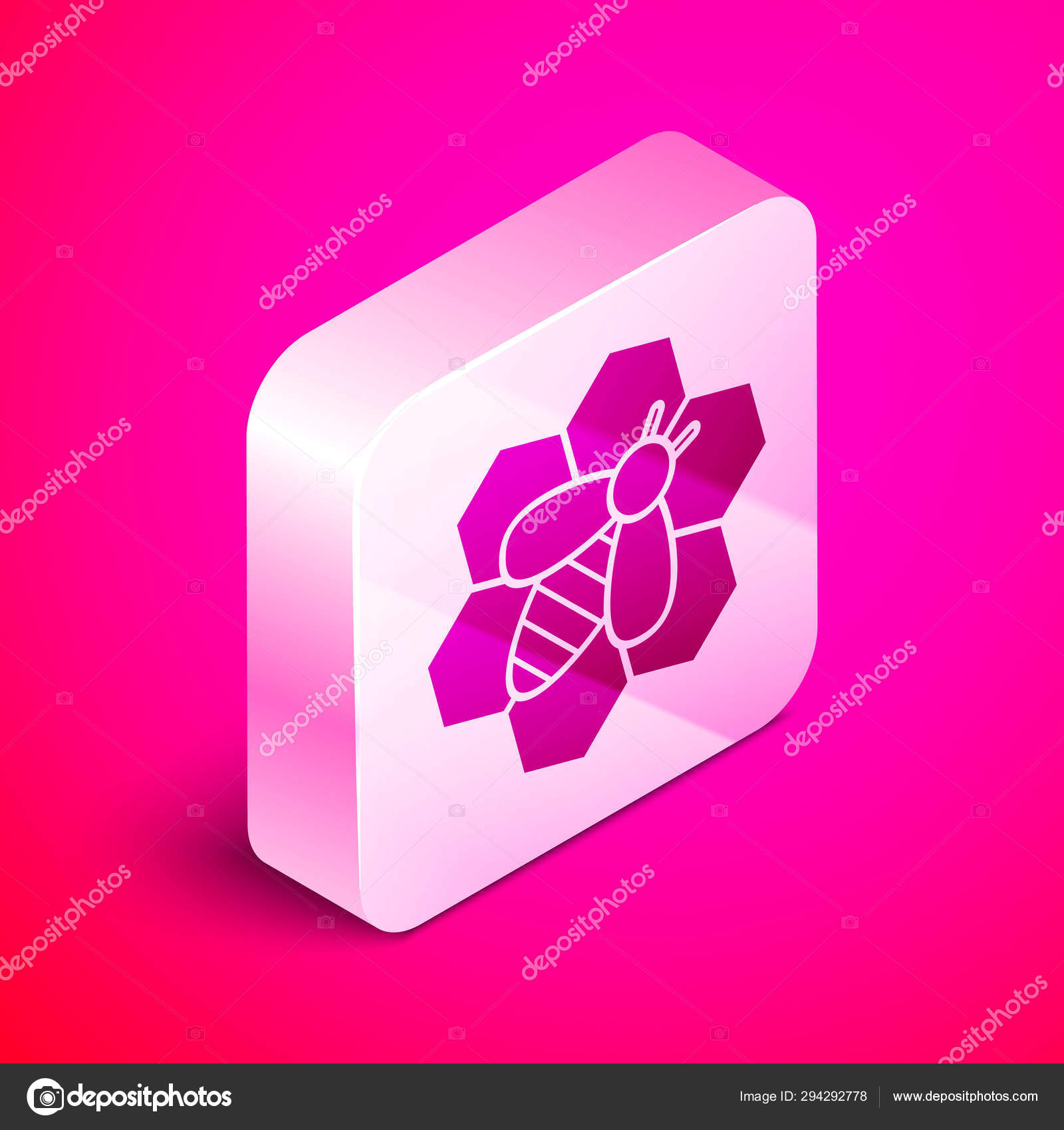 Isometric Bee and honeycomb icon isolated on pink background. Honey ...
