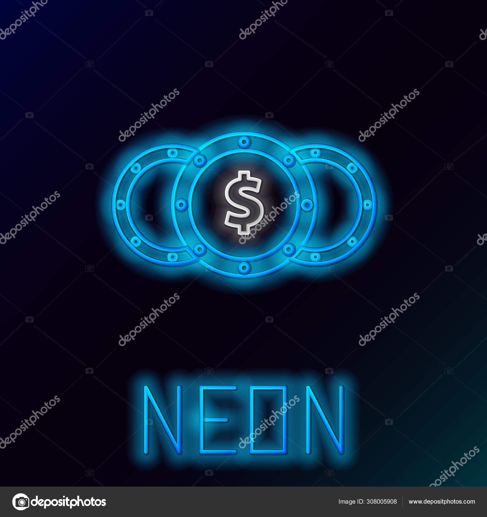 Blue glowing neon line Coin money with dollar symbol icon isolated on ...