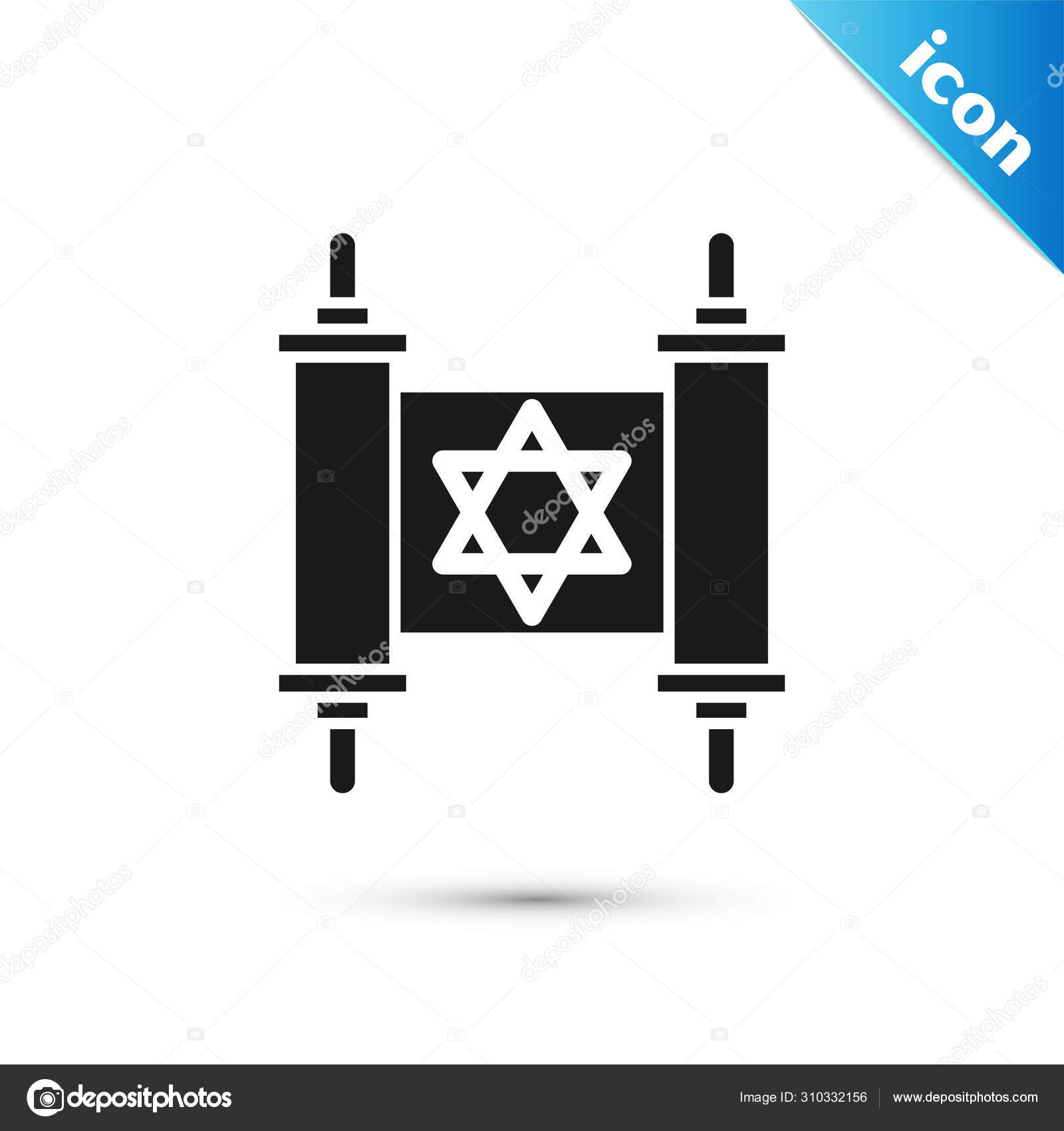 Black Torah scroll icon isolated on white background. Jewish Torah in ...