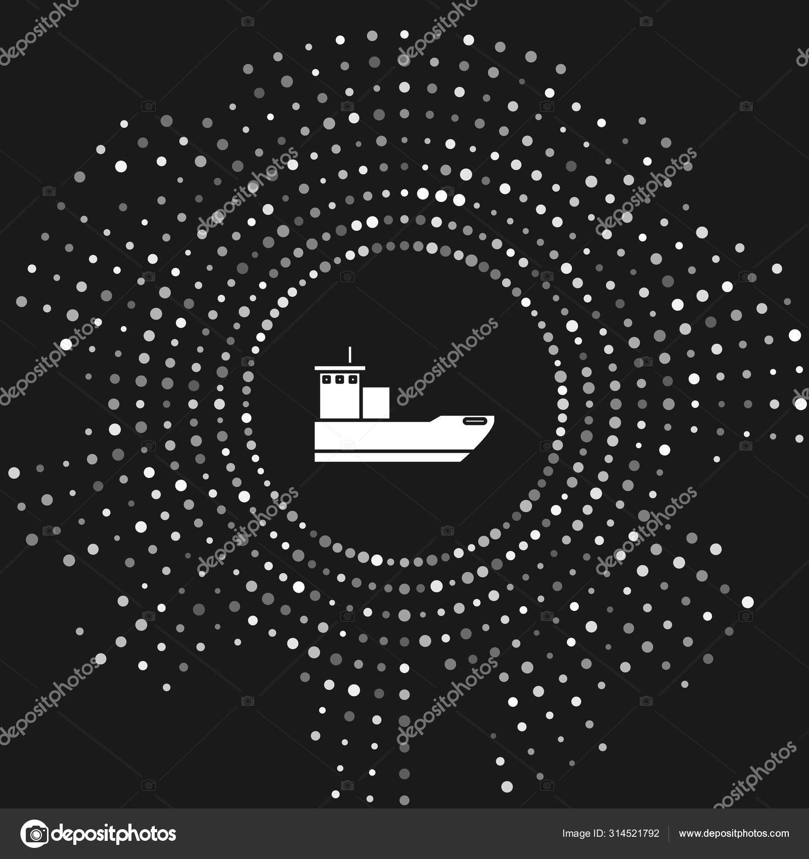White Cargo ship icon isolated on grey background. Abstract circle ...