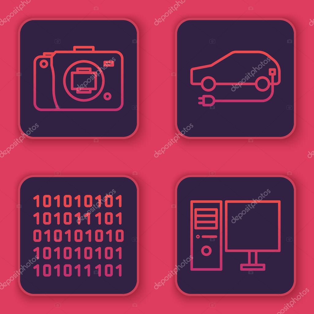 Establecer línea Cámara sin espejo, código binario, coche eléctrico y ...