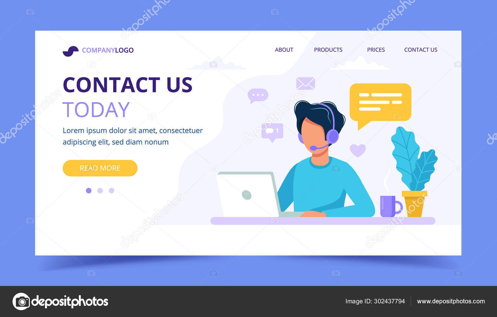 Contact us landing page. Man with headphones and microphone with ...