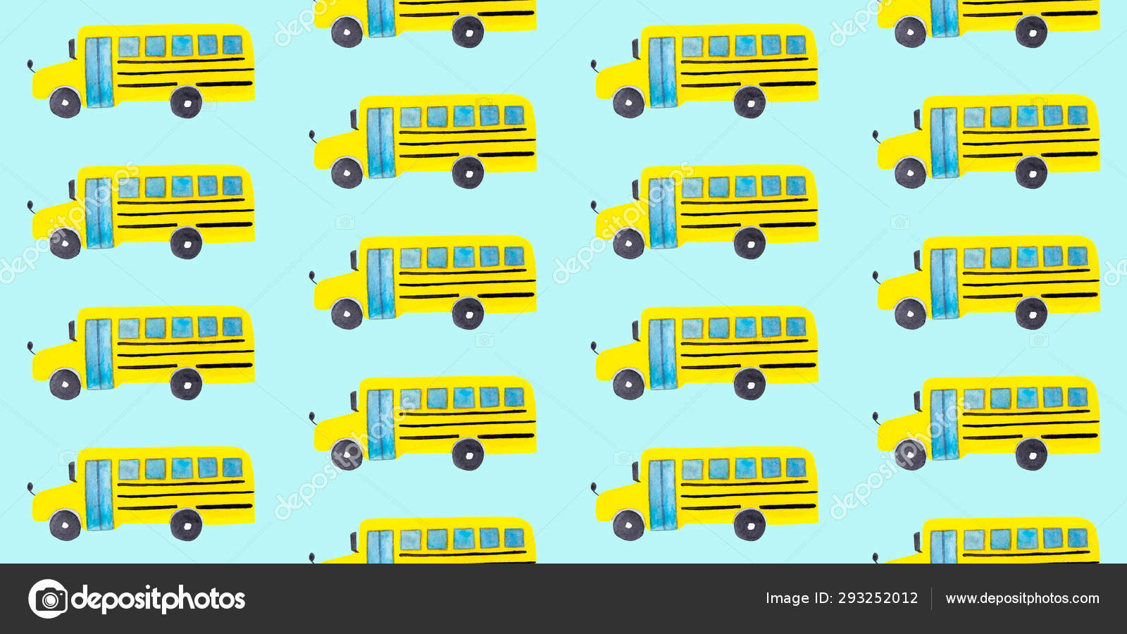 Seamless pattern with yellow school bus on blue background — Stock ...