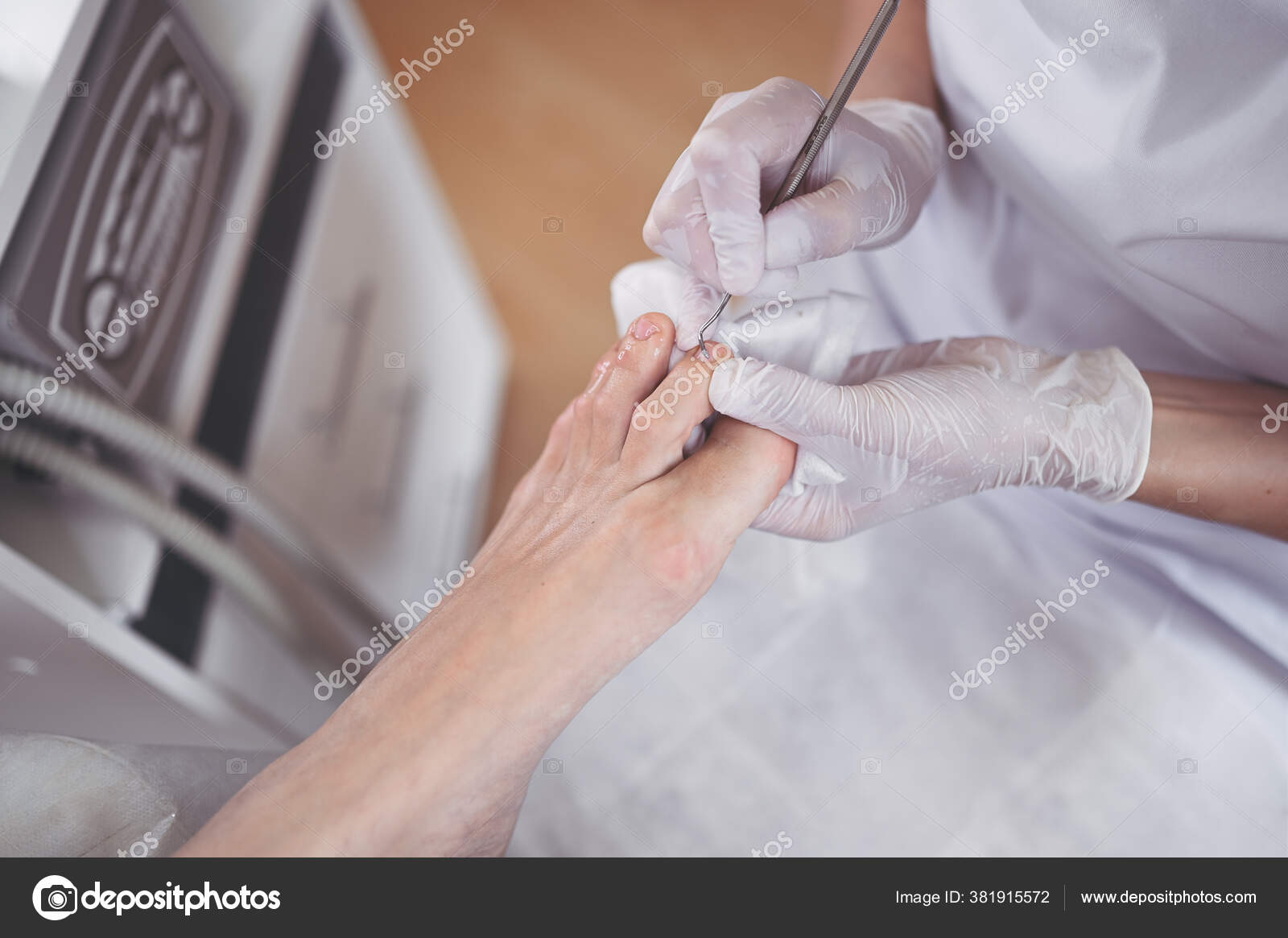 Professional Medical Pedicure Procedure Close Using Double Nail ...