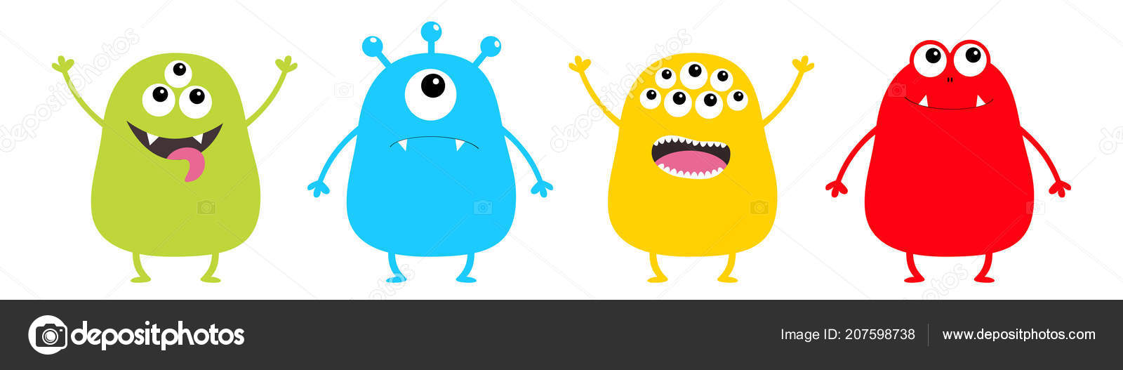 Set Funny Monsters Isolated White Background Stock Vector by ...