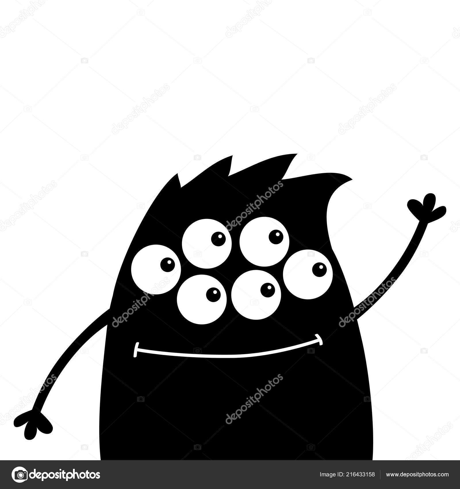 Cute Black Silhouette Monster Face Icon Happy Halloween Cartoon ...