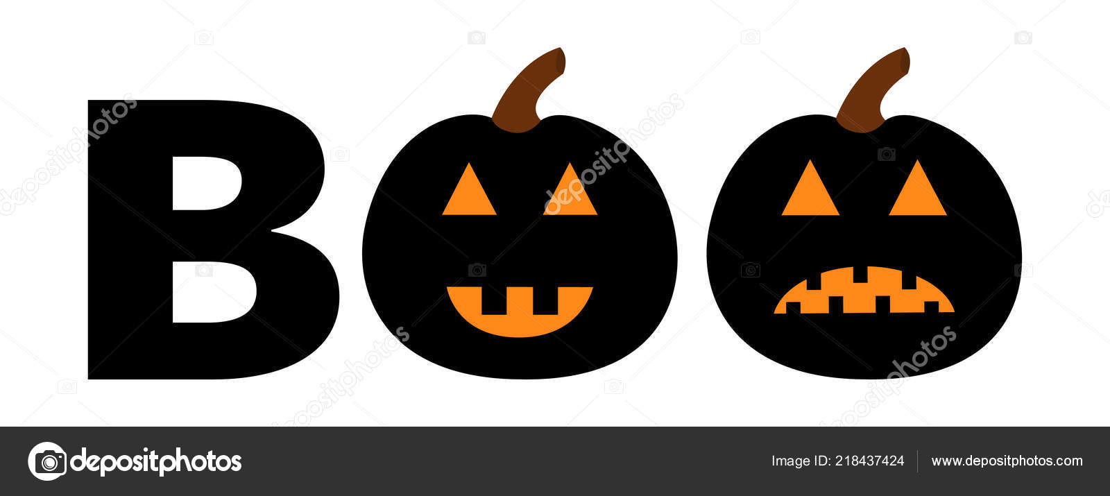 Word Boo Text Set Smiling Sad Black Pumpkin Silhouette Happy Stock ...