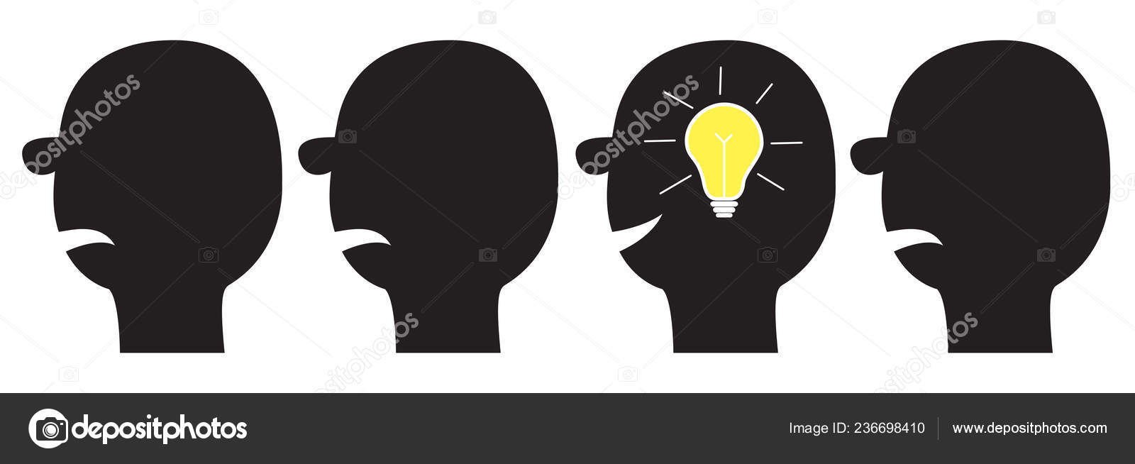 Idea Light Bulb Head Brain Shining Effect Human Face Icon Stock Vector ...