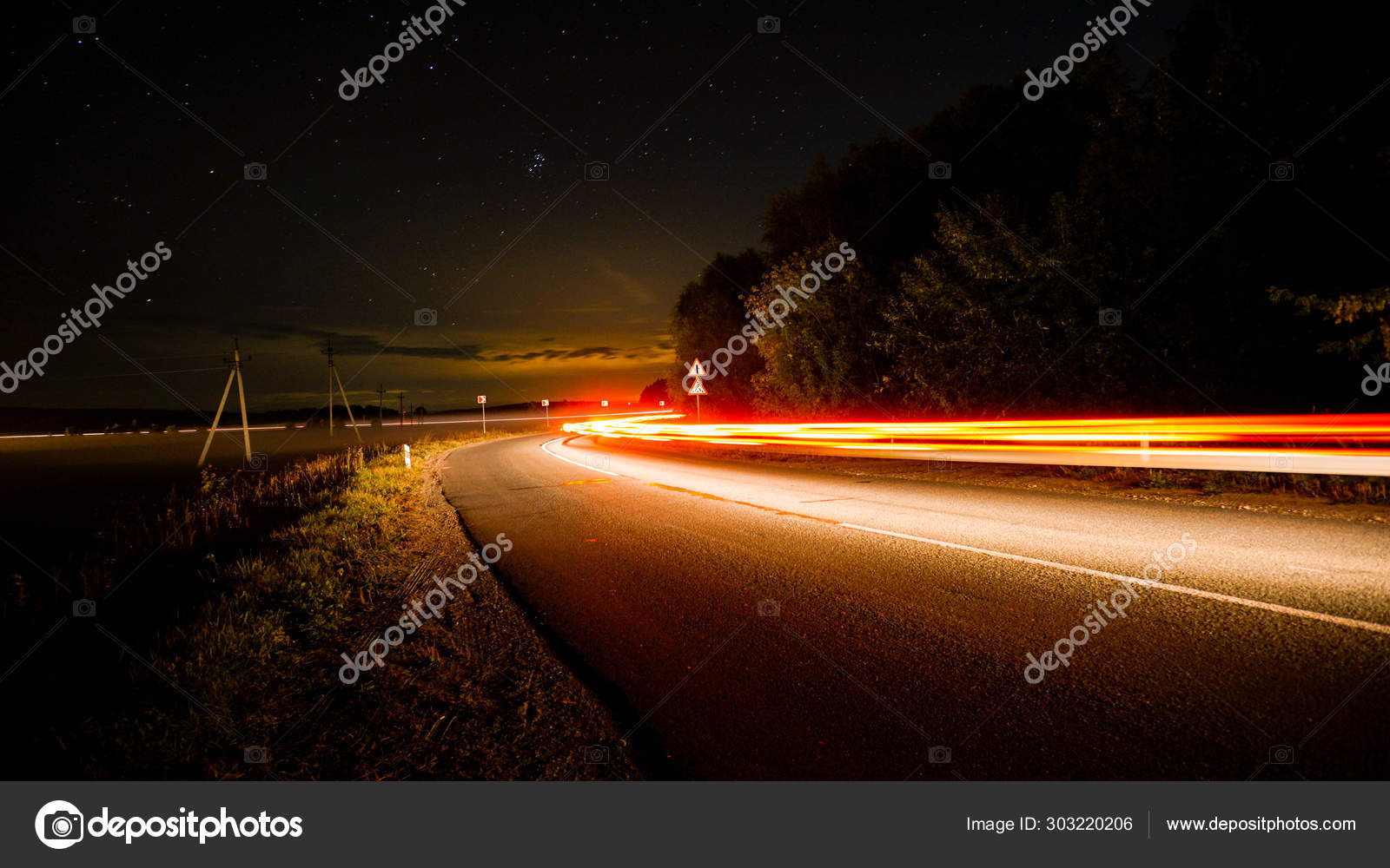 Light Track Car Leaving Turn Background Highway Starry Highway Stock ...
