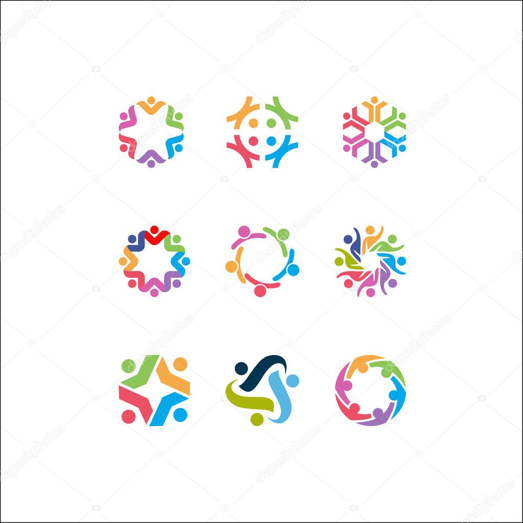 vector logo iconos de las personas juntas - signo de unidad, asociación ...