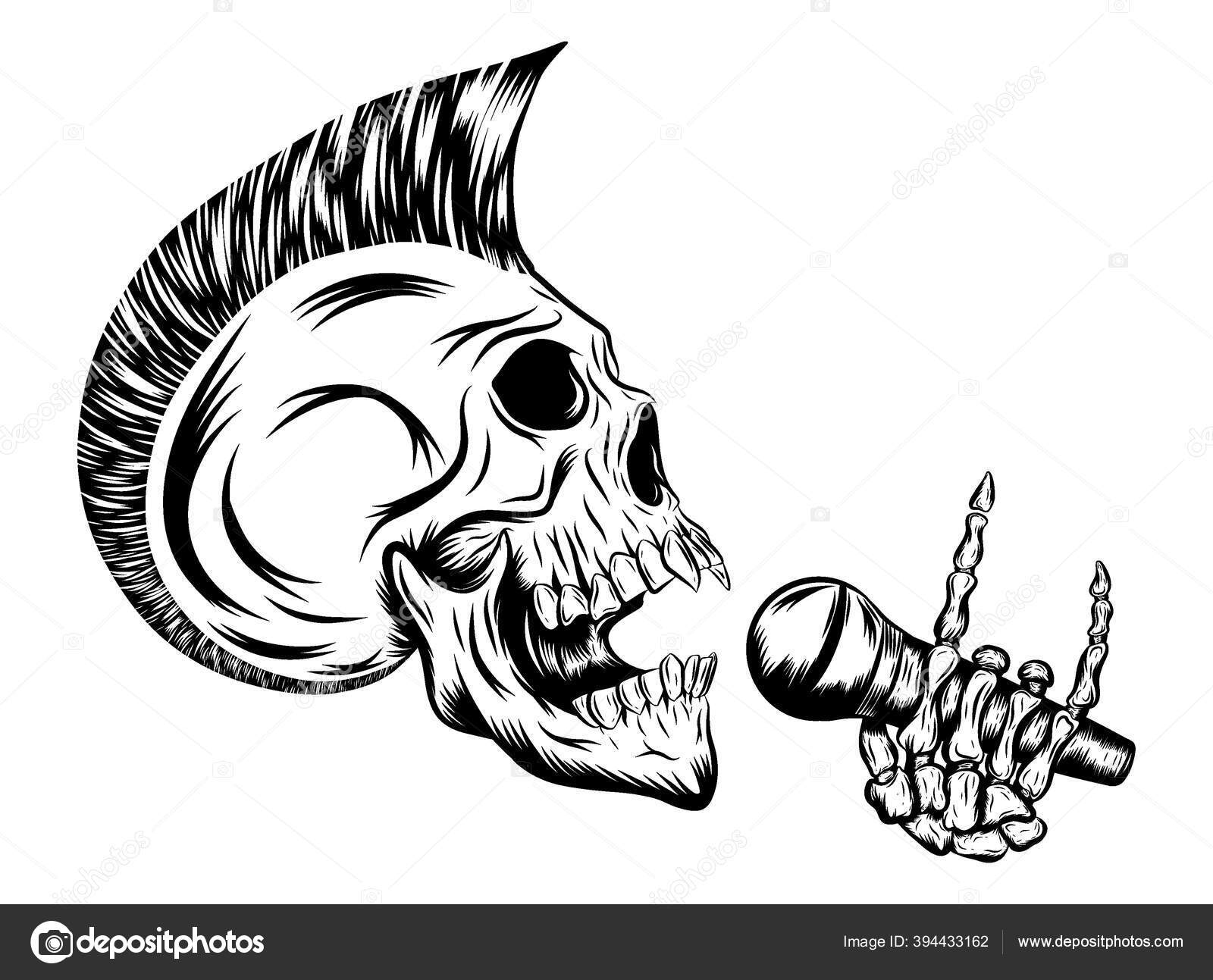 Skull Punk Singing Holding Microphone Illustration Stock Vector Image ...