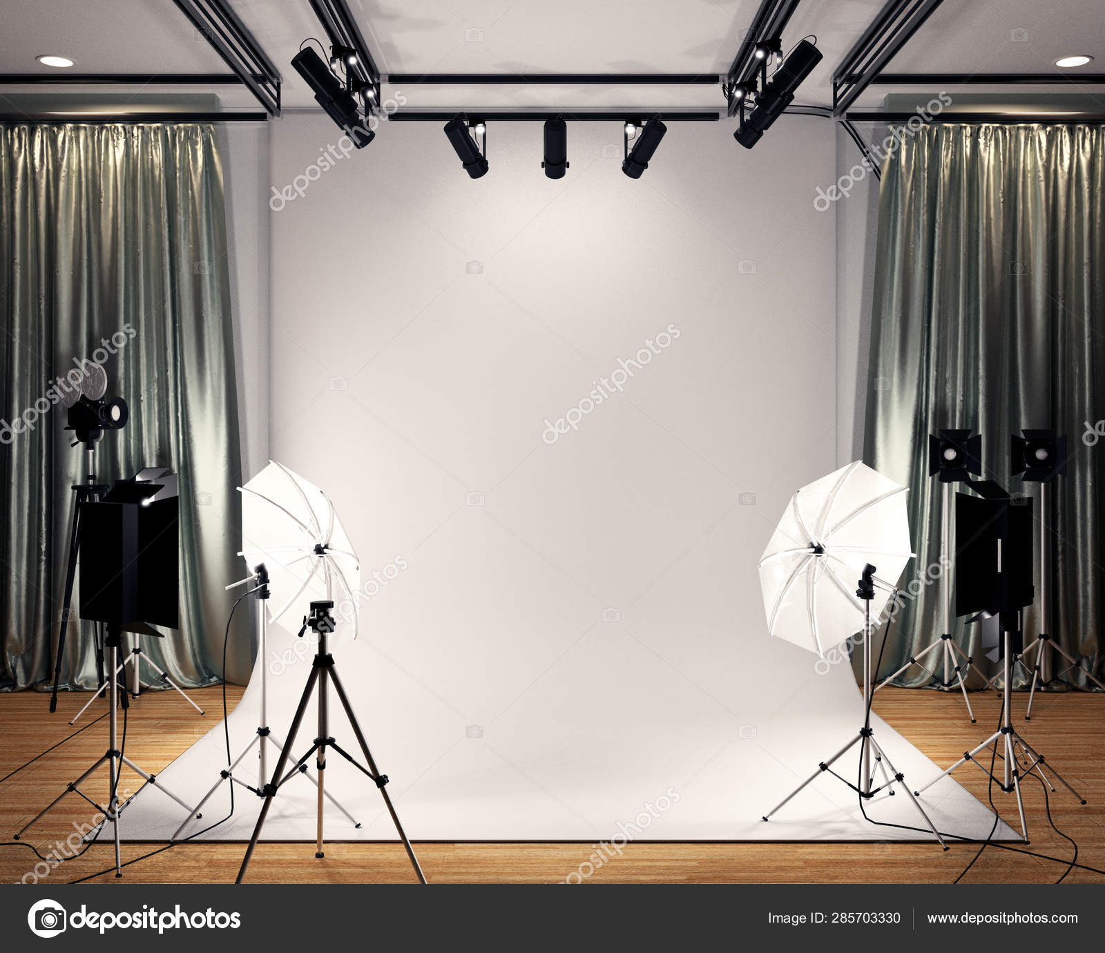 Studio BIg - Modern Film Studio with white Screen. 3D rendering — Stock ...