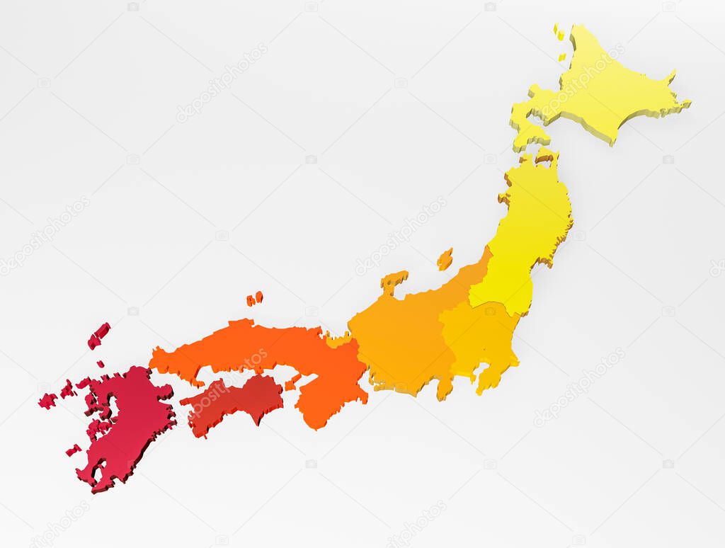 Mapa Japón 3d mapa Realistic.3d representación 2023