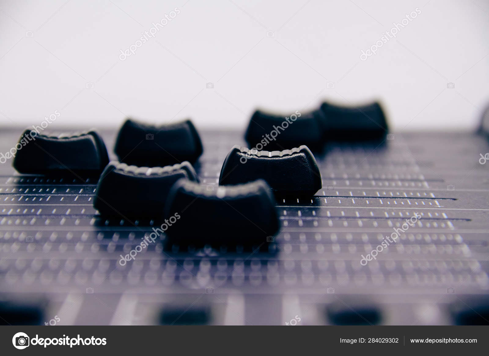 Audio mixer, mixing desk controls and fader, music mixing console with ...