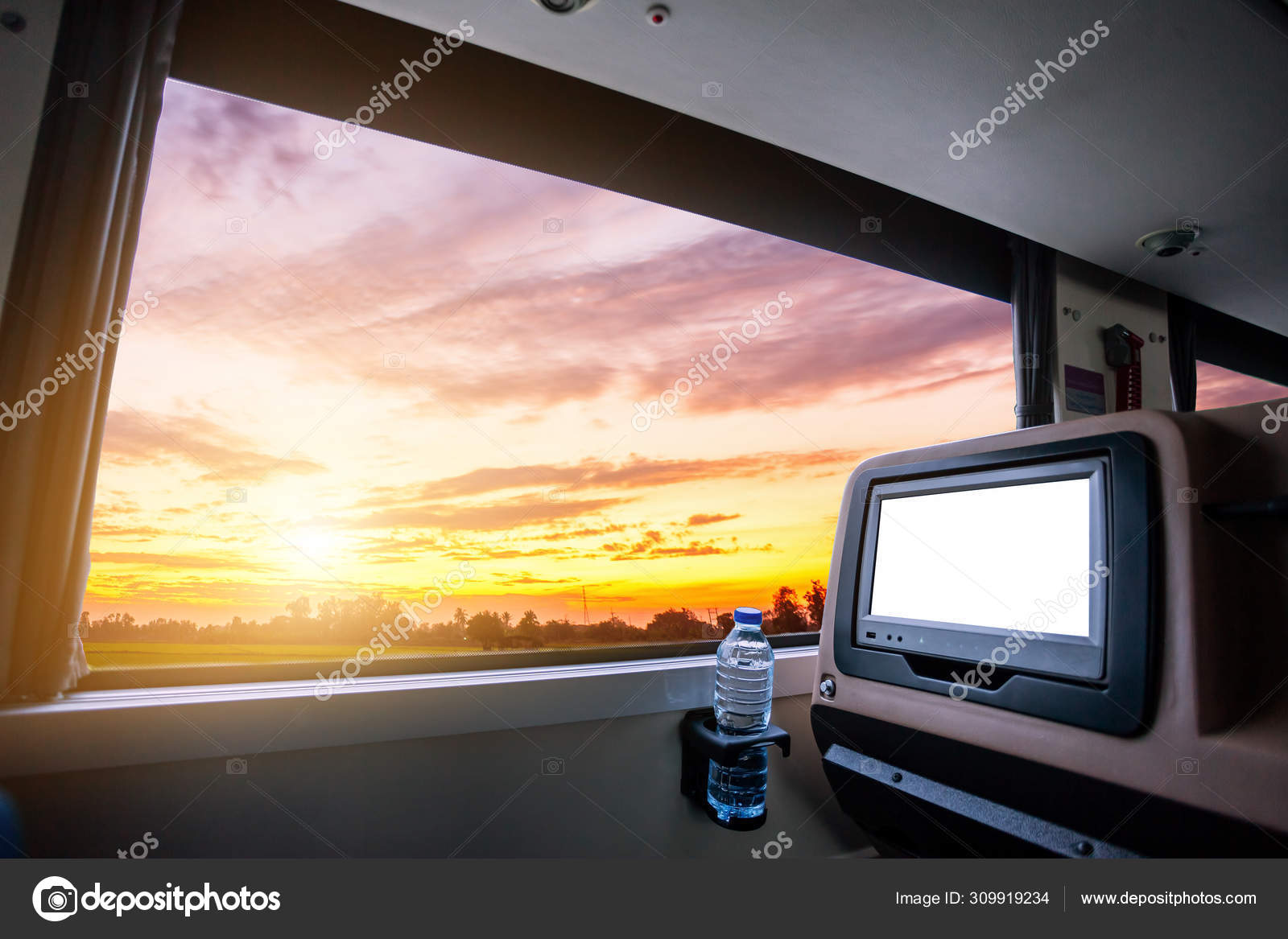 Inside of the bus which has LCD screen blank rear seat for enter Stock ...