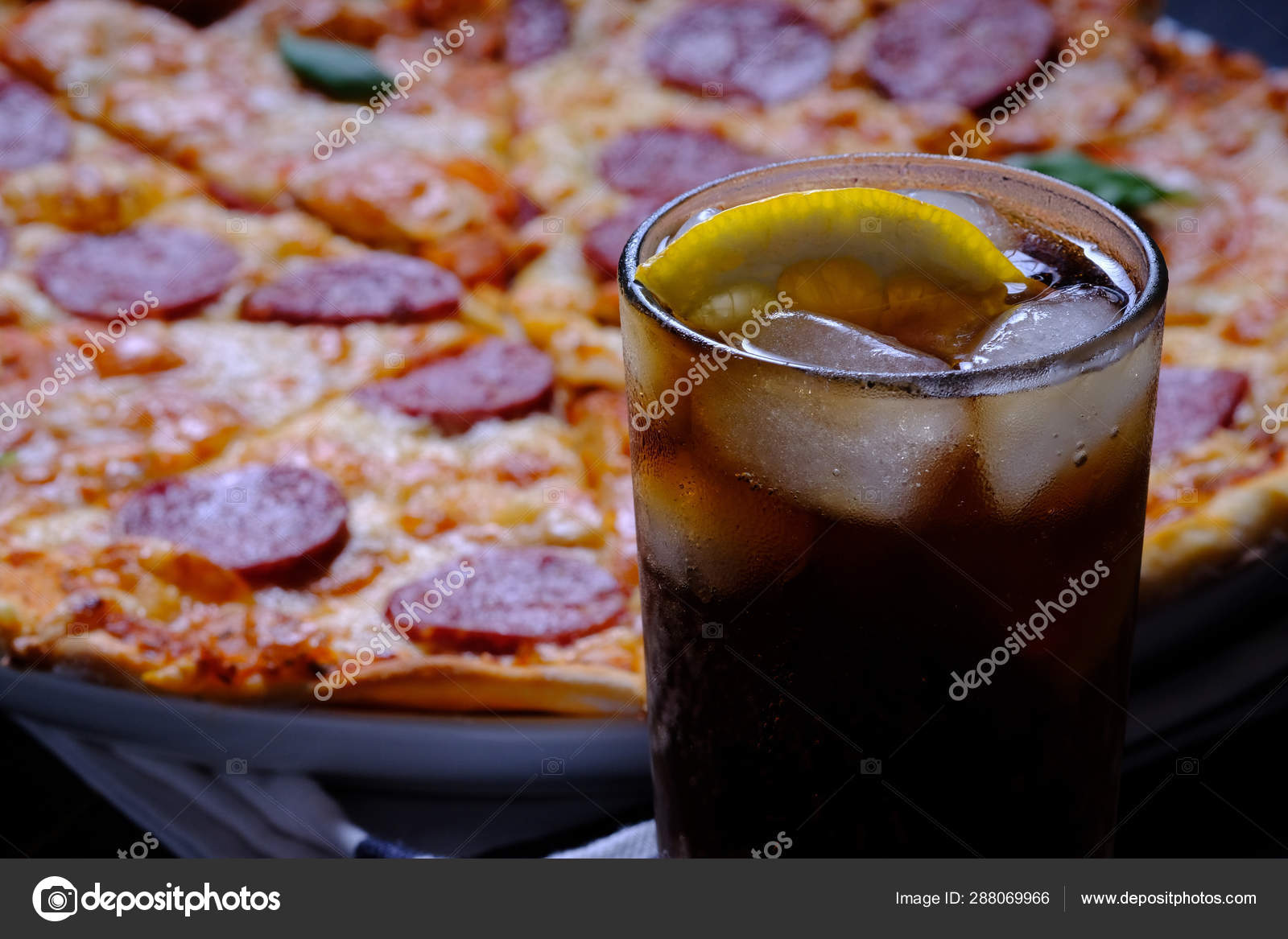 Pepperoni Margarita Two Pizzas Together Cola Wooden Table Stock Photo ...