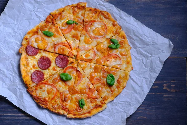 Pepperoni Margarita Two Pizzas Together Cola Wooden Table Stock Photo ...