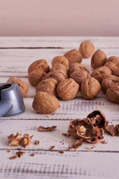 Nuts on white table Chalk Paint style - Stock Image - Everypixel