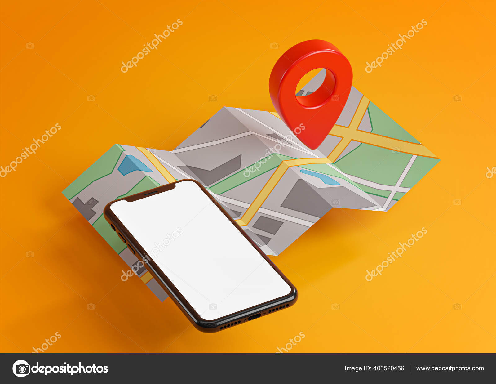 Smartphone Red Gps Pin Map Mockup Template Screen Orange Background ...