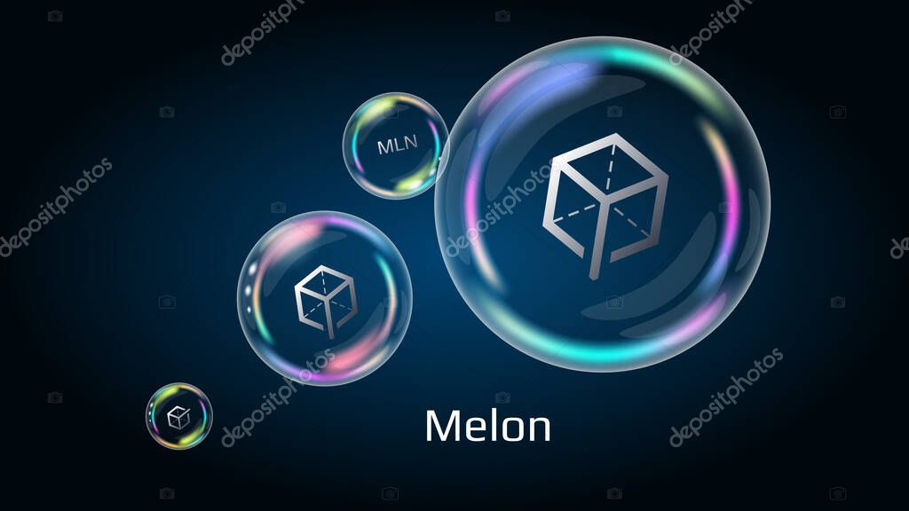 Melon MLN símbolo simbólico en burbuja de jabón, moneda DeFi proyecto ...