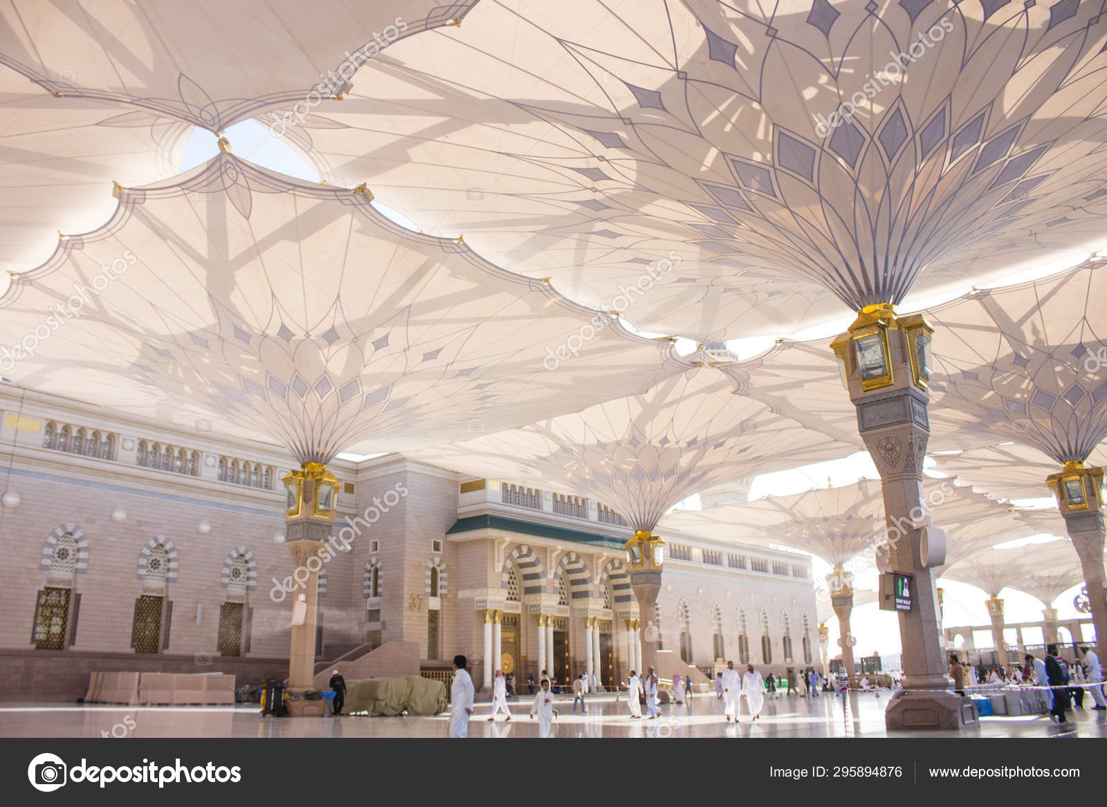 Muslim pilgrims visiting the beautiful Nabawi Mosque, the Prophet ...