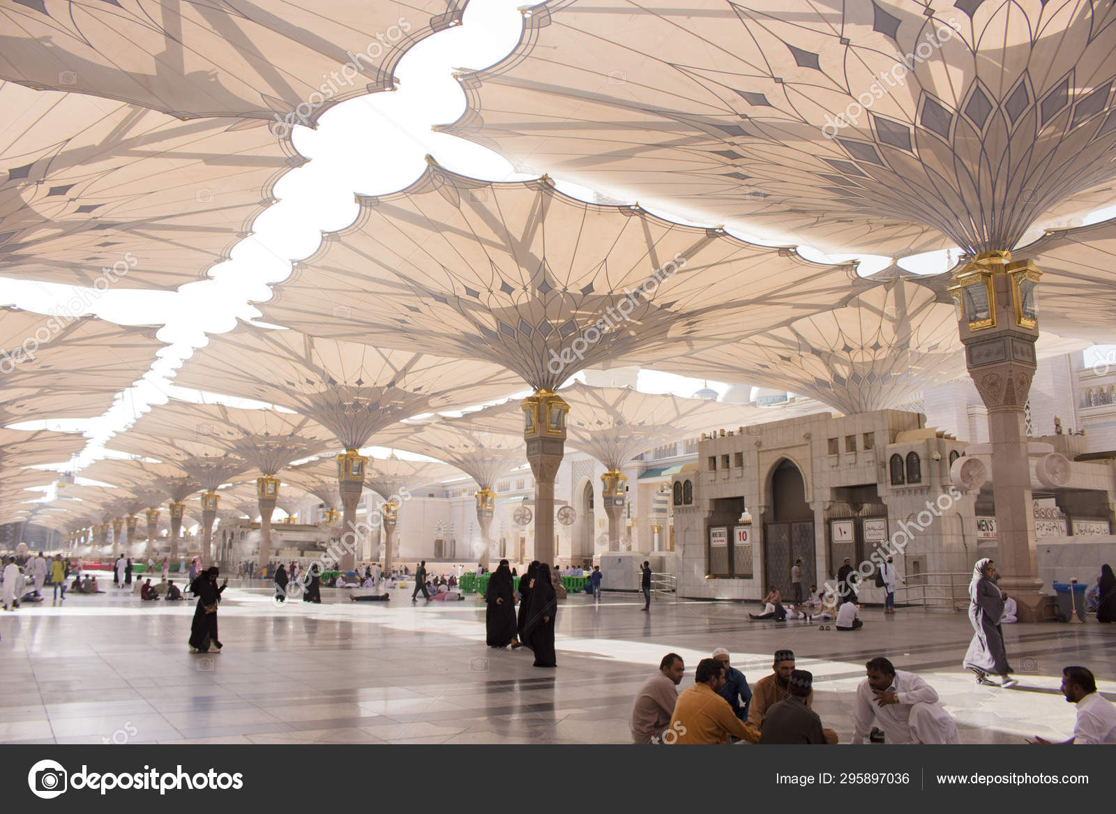 Muslim pilgrims visiting the beautiful Nabawi Mosque, the Prophet ...