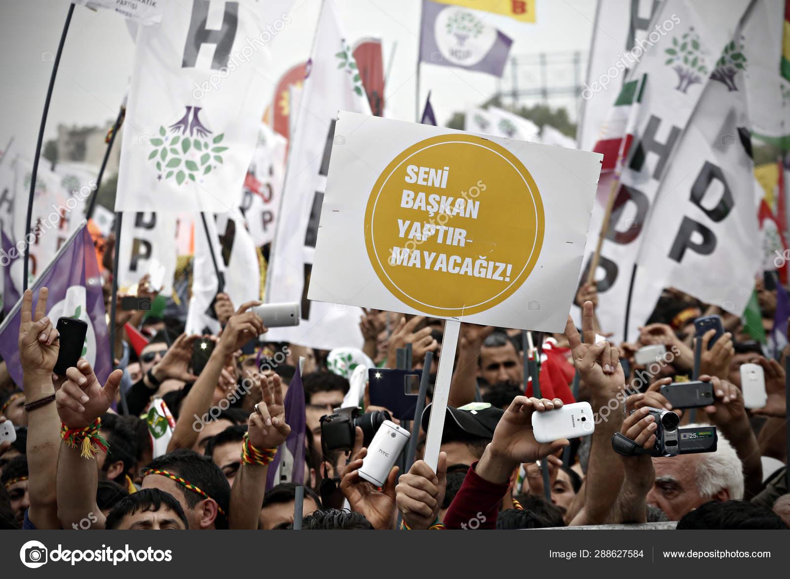 Supporters Pro Kurdish Peoples' Democratic Party Hdp Wave Party Flags ...