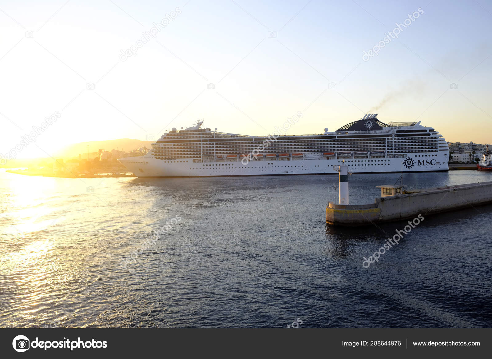 Large Cruise Liner Msc Seaside Port Piraeus Greece Aug 2018 – Stock ...