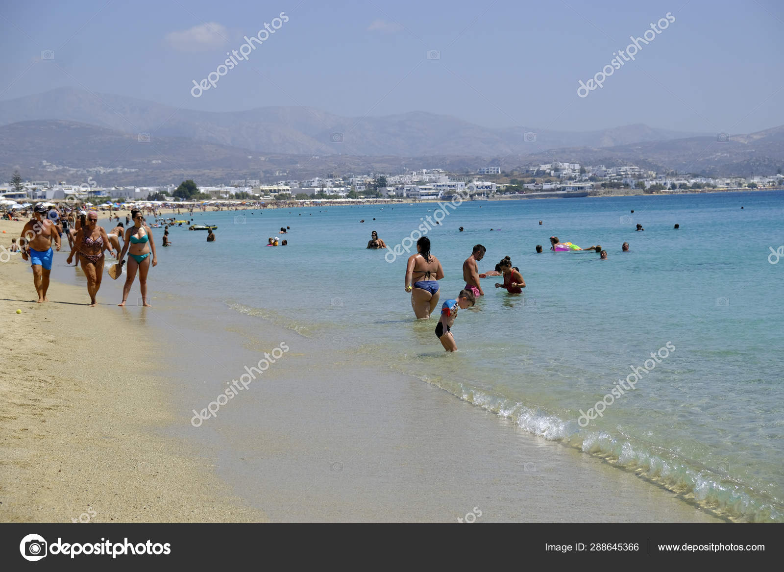 People Enjoy Sunny Weather Swim Sea Beach Agios Prokopios Naxos – Stock ...