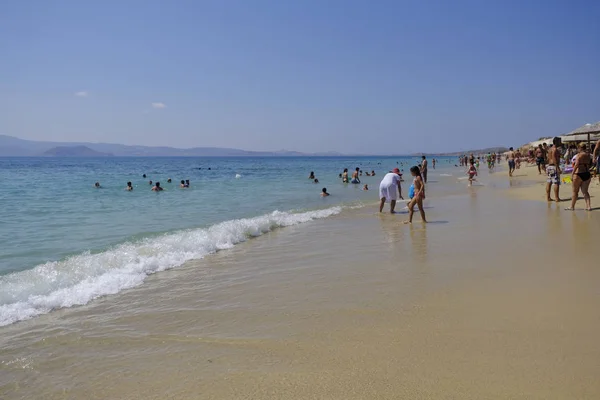 People Enjoy Sunny Weather Swim Sea Beach Plaka Naxos Island — Stock ...
