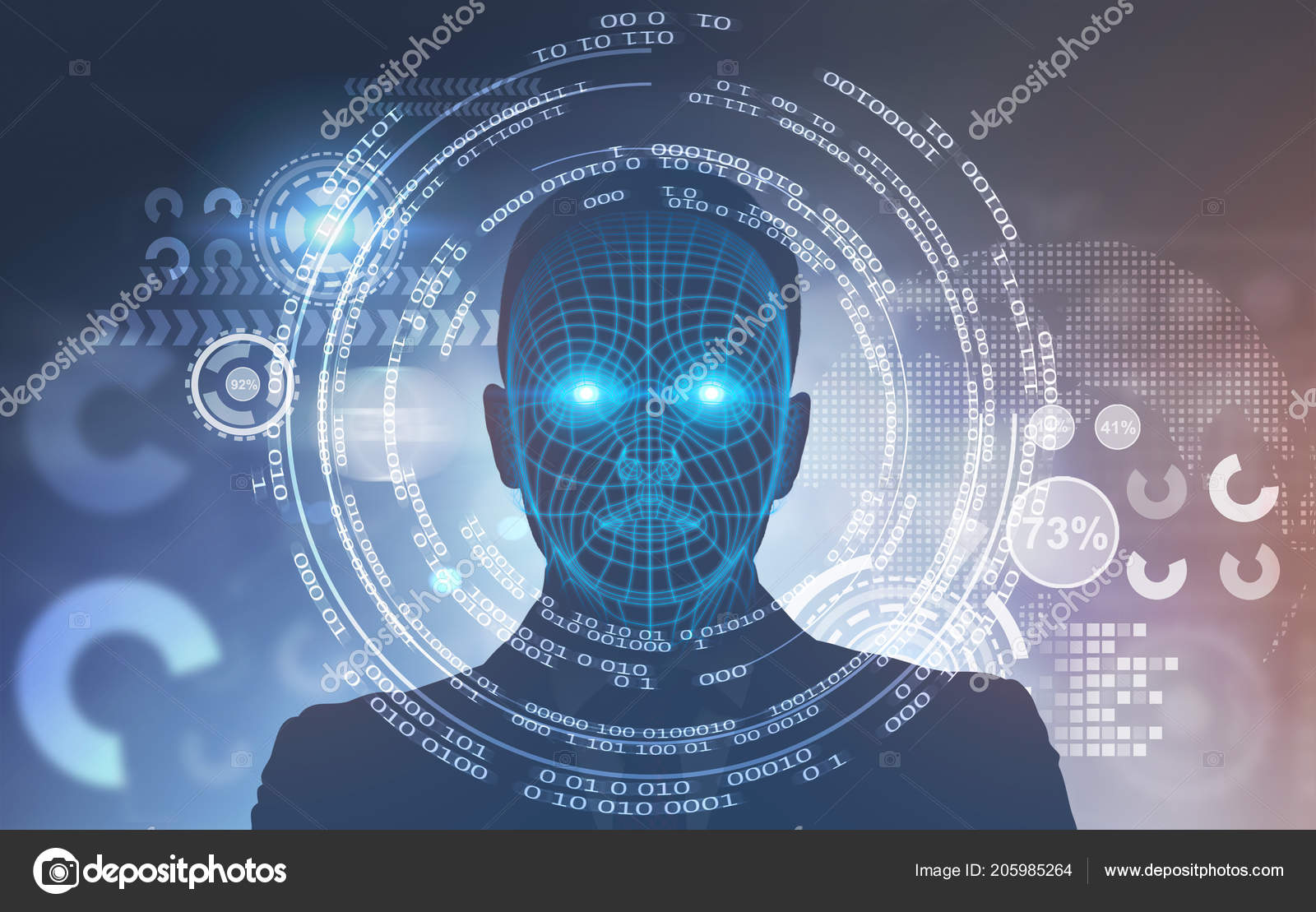 Face Unrecognizable Man Polygons Hud Blurred Background Toned Image ...
