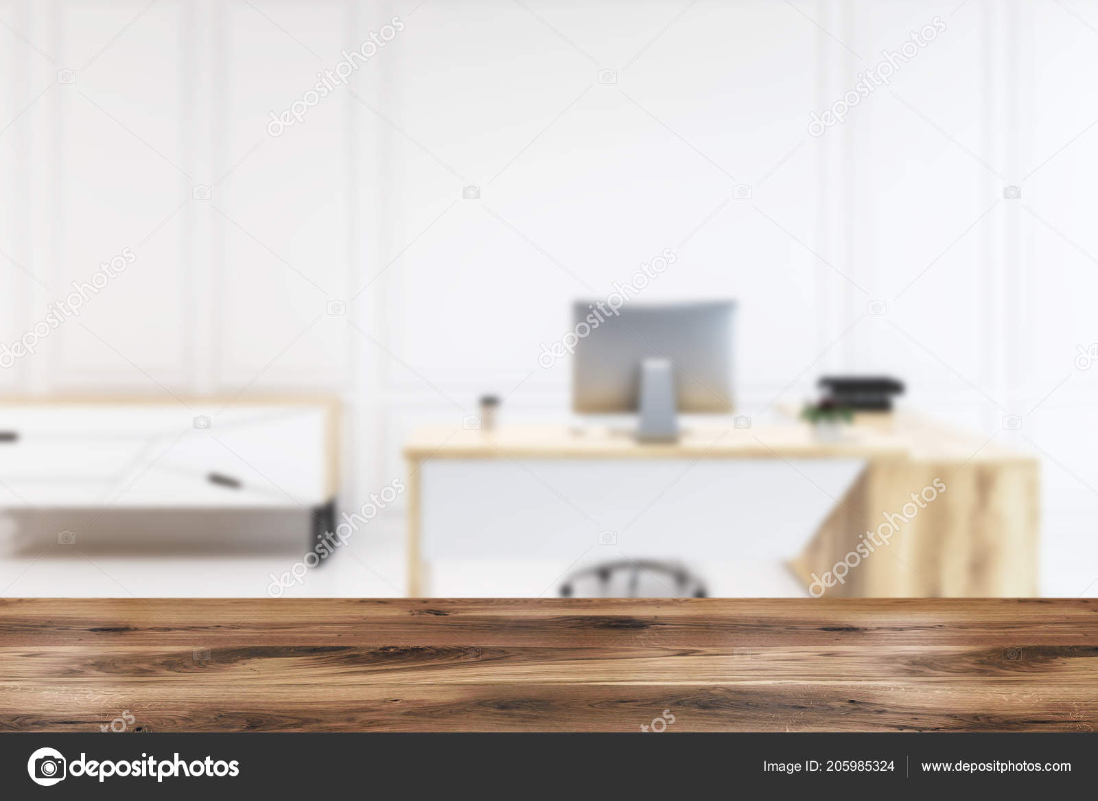 White Panel Scandinavian Style Office Workplace Tiled Floor Computer ...