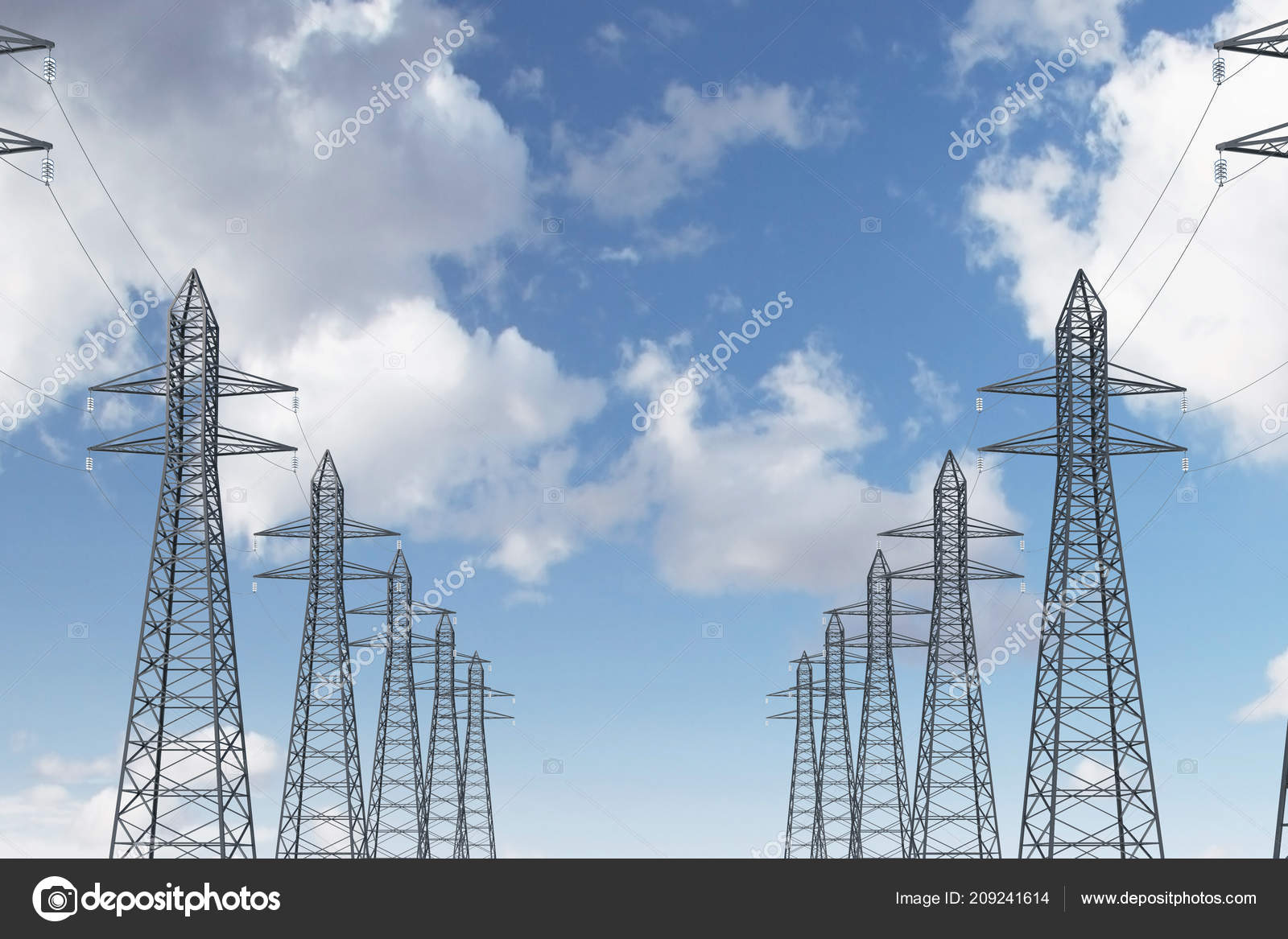 Row High Voltage Steel Power Line Supports Blue Sky Many Stock Photo by ...
