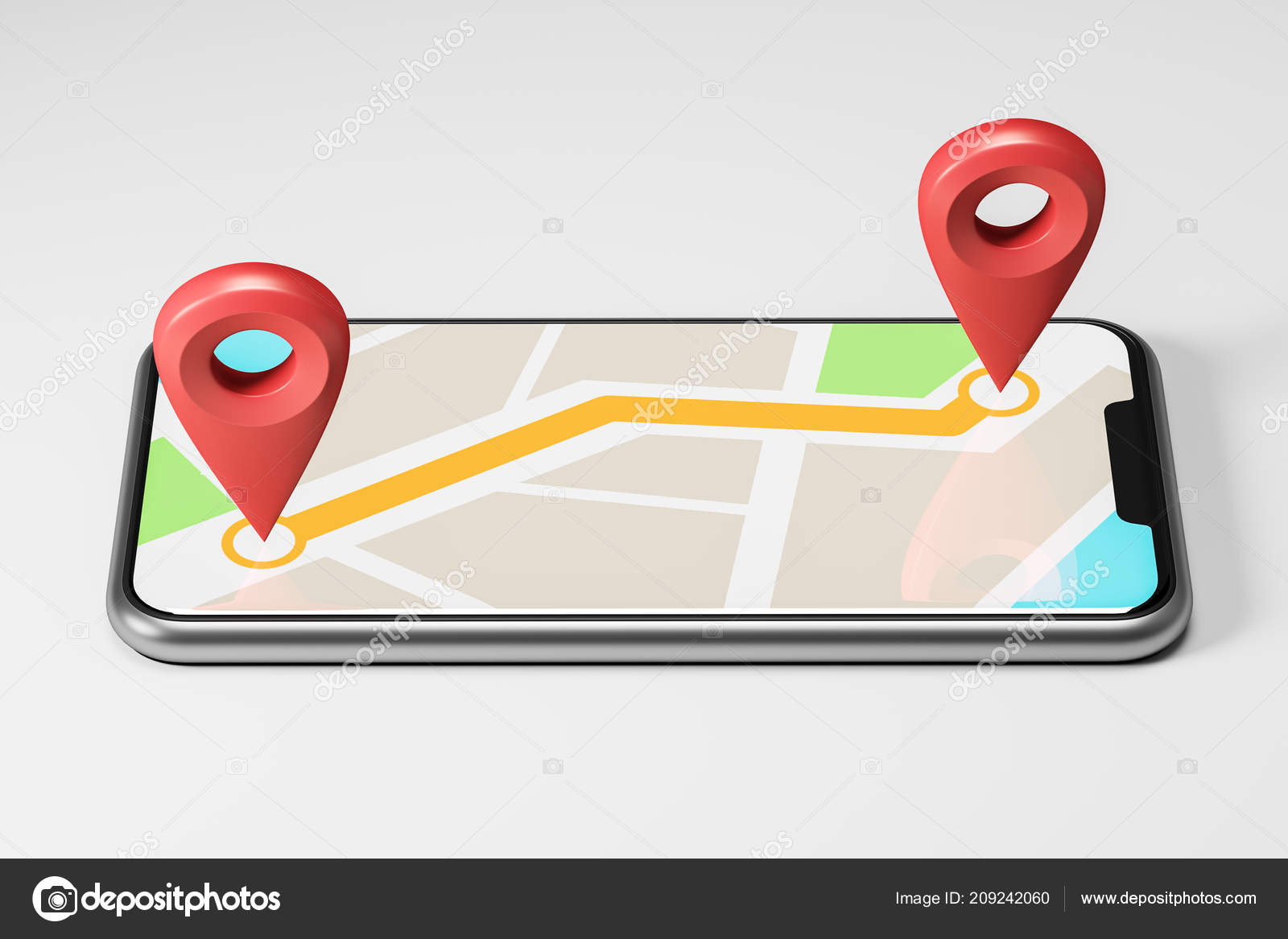 Schematic Bright Map Two Large Red Pointers Showing Route Destination Stock Illustration by ...