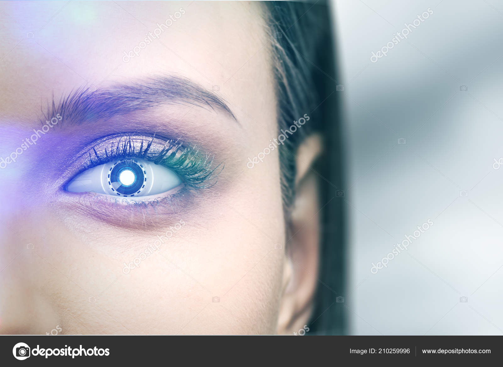 Realistic Robot Eye Camera Face Beautiful Woman Cyborg Black Hair ...