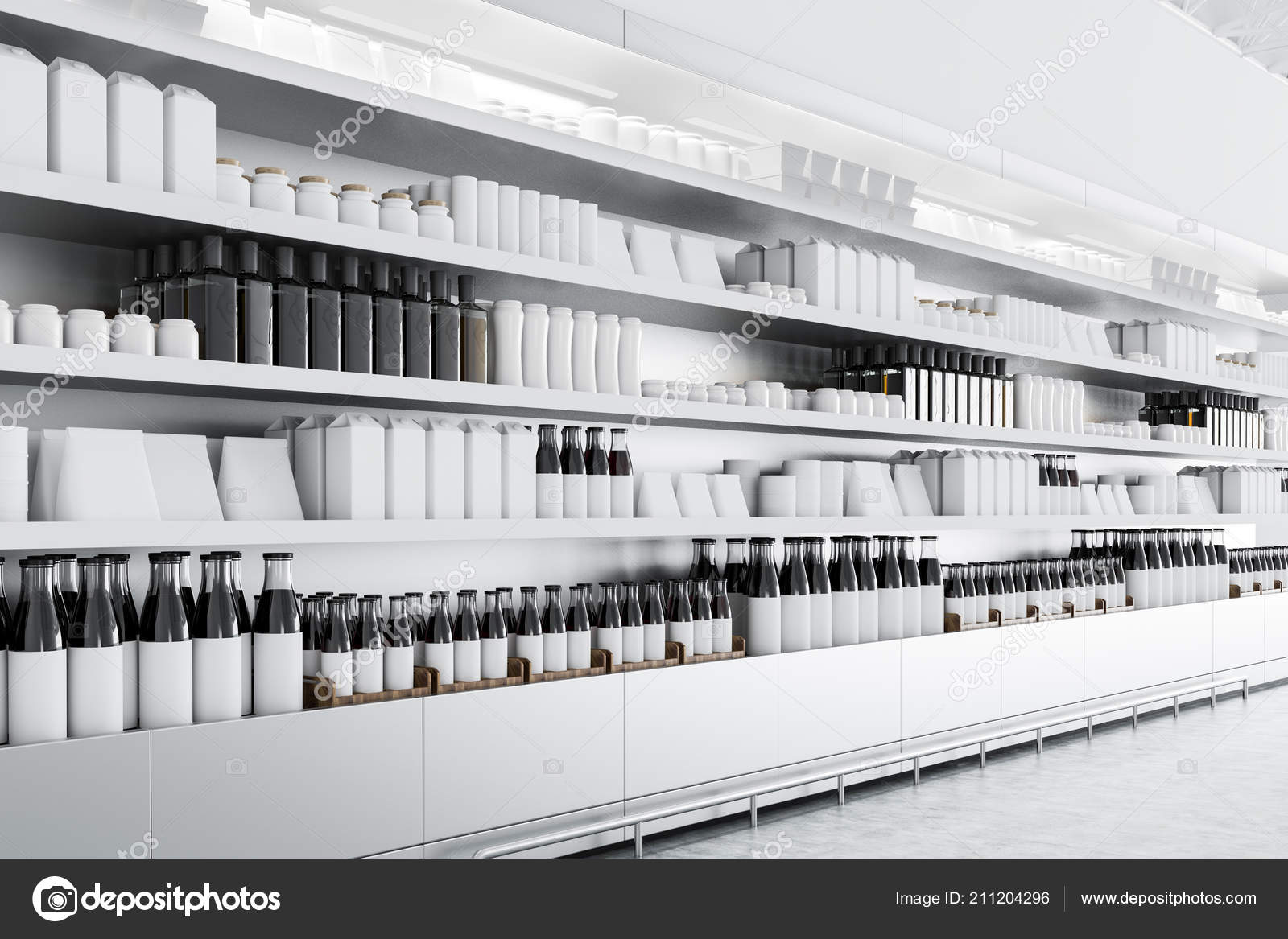 Row Store Shelves Mock Bottles Boxes Concept Marketing Consumption ...