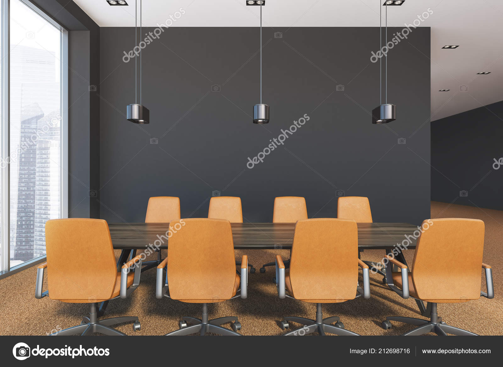 Side View Modern Office Conference Room Panoramic Windows Brown Carpet ...