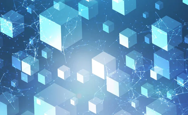 White Cubes Blue Background Vertical Chain Binary Numbers Interface ...