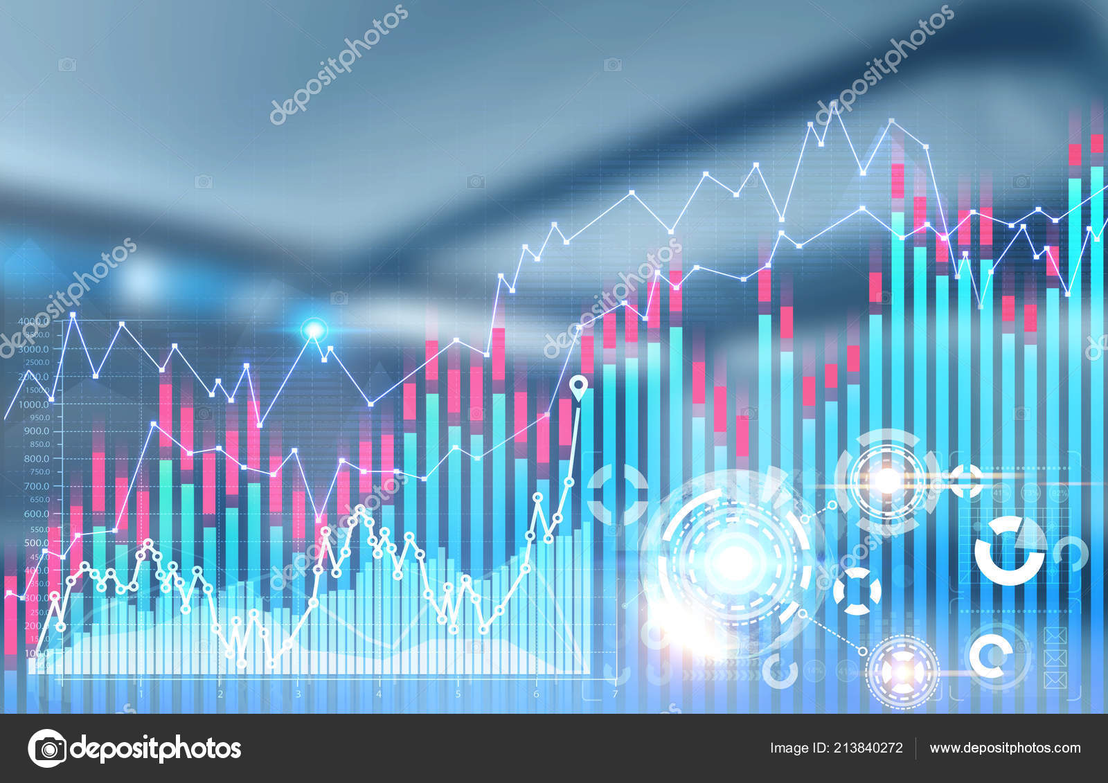 Blue Red Abstract Growing Graph Blurred Office Background Hud Concept ...