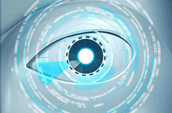 Cara de robot blanco de cerca con un hud de exploración ocular de la ...