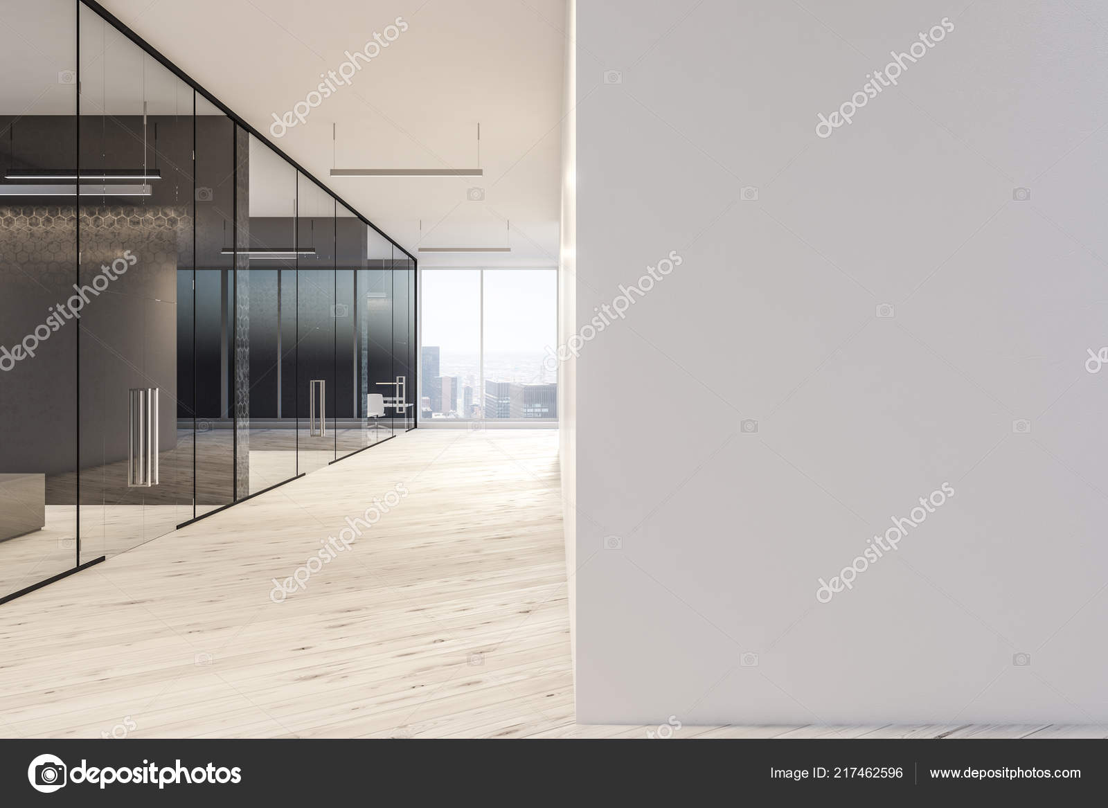 Hall Modern Company Office Big Window Gray White Glass Walls Stock ...