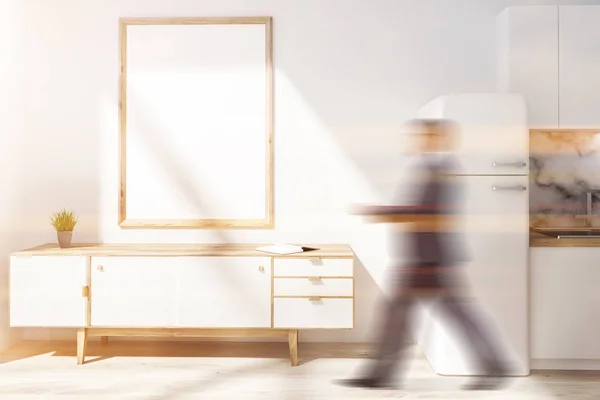 Man walking in white kitchen with bar — Stock Photo © denisismagilov ...