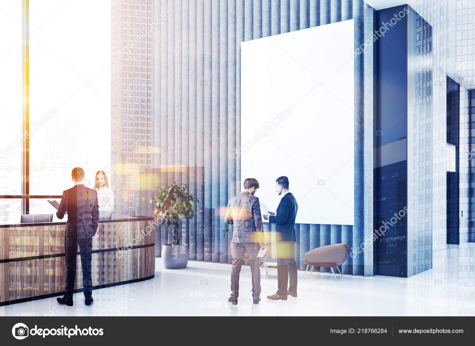 Office Reception Area Long Reception Table Gray Black Walls Panoramic ...