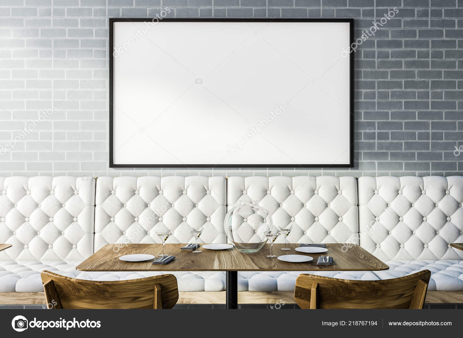 Corner Modern Cafe Gray Brick Walls Concrete Floor Square Tables ⬇ ...