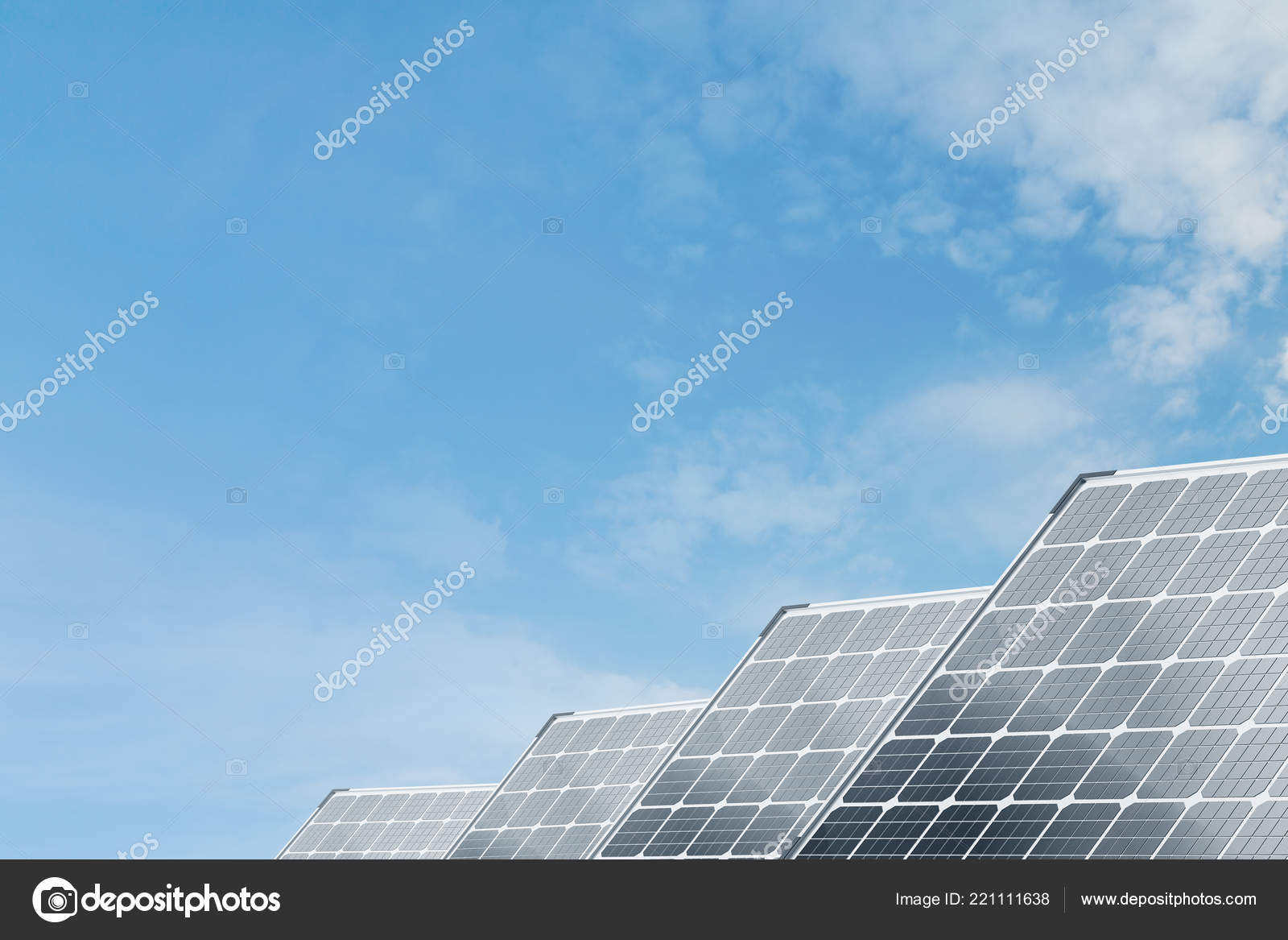 Diagonal Row Solar Panels Blue Sky Background Green Energy Renewable ...