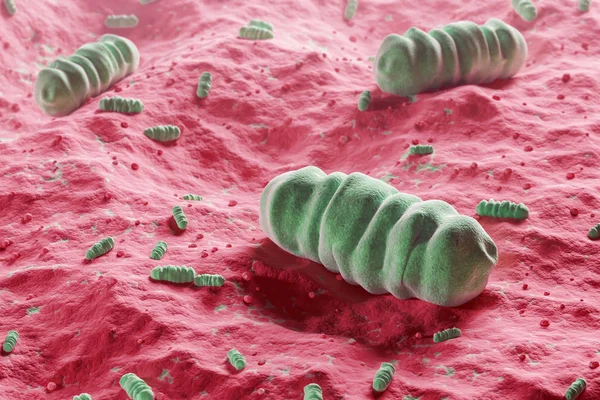 One Big Green Microbe Red Background Concept Contamination Sickness ...