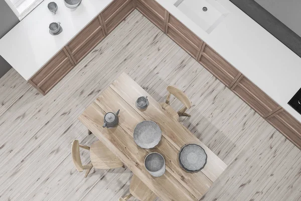 Top view of wooden kitchen with island Stock Photo by ©denisismagilov ...