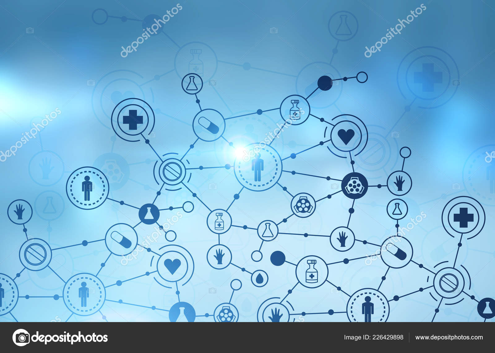 Immersive Medical Icons Network Interface Light Blue Background Concept ...